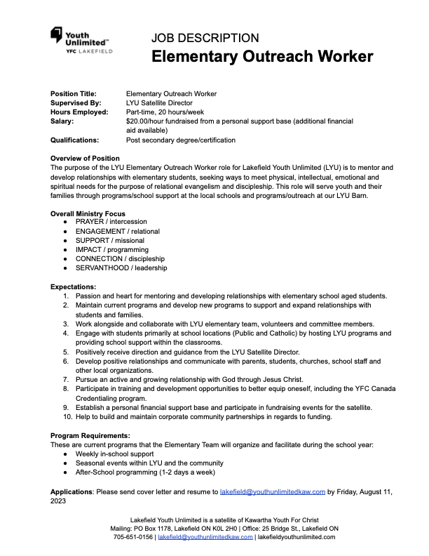 Job Opportunities – Lakefield